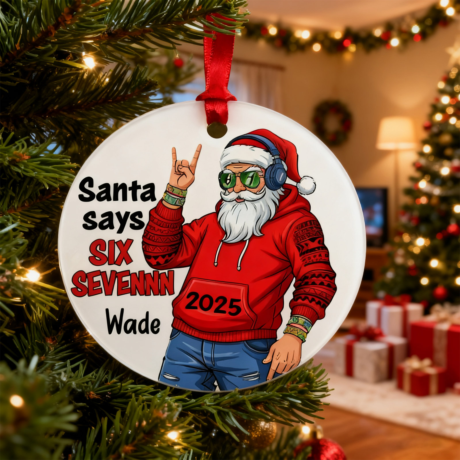 Santa Says Six Seven Ornament, Funny 6 7 Teen Ornament, Funny Teenager ...