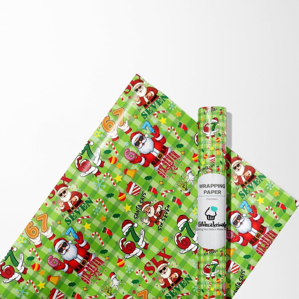 Santa Six Seven Christmas Fun 67 Meme Green Wrapping Paper Rolls 58 ...