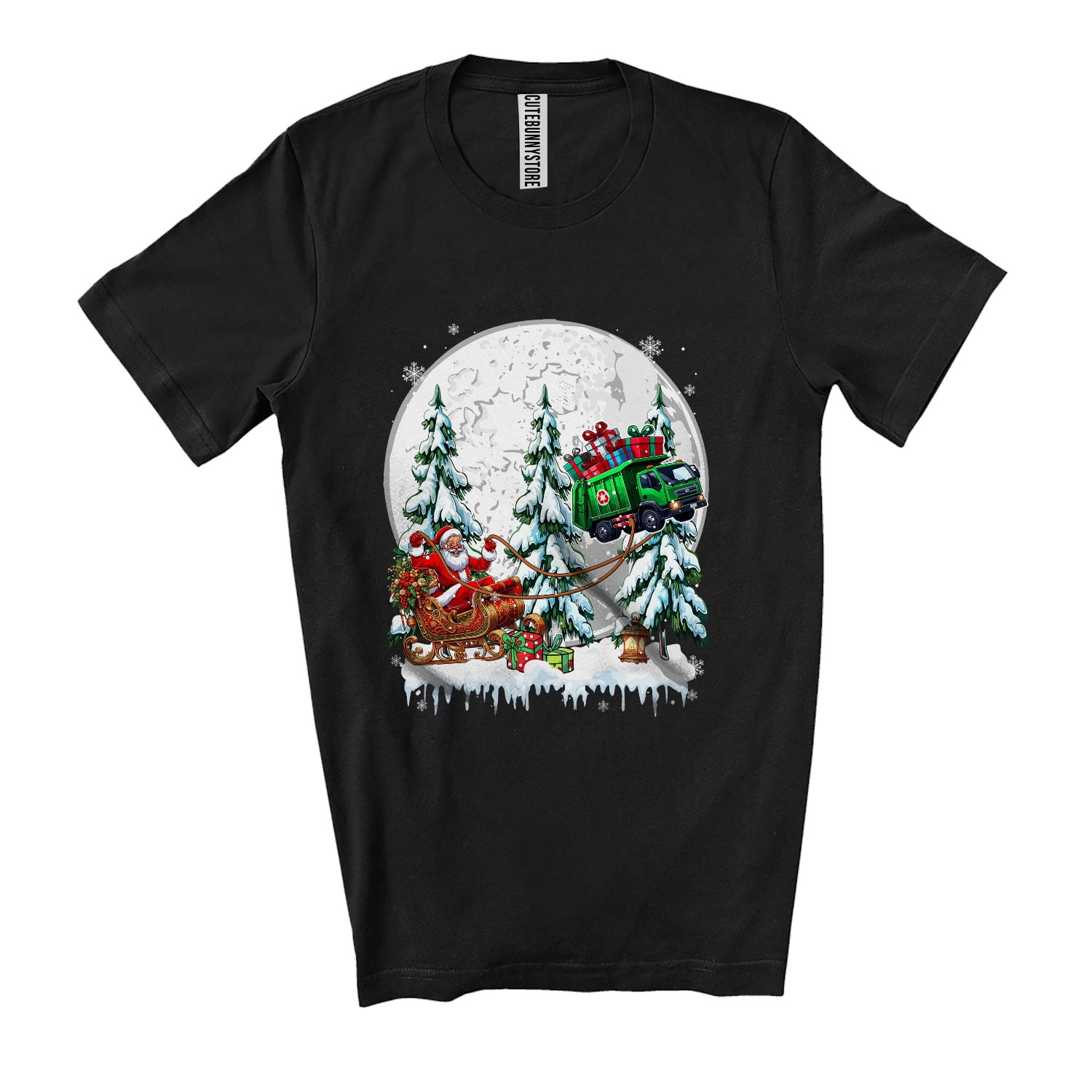 Santa Sledding Garbage Truck Sleigh; Joyful Christmas Tree Moon Garbage ...