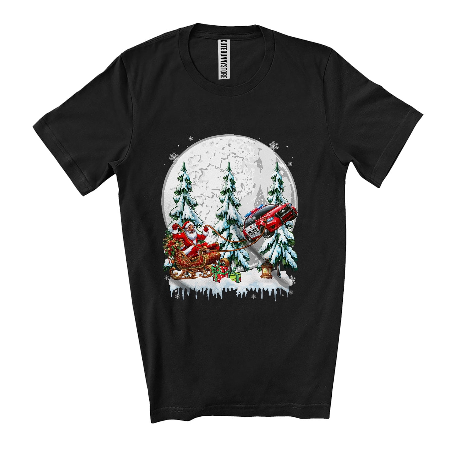 Santa Sledding Police Car Sleigh; Joyful Christmas Tree Moon Police Car ...