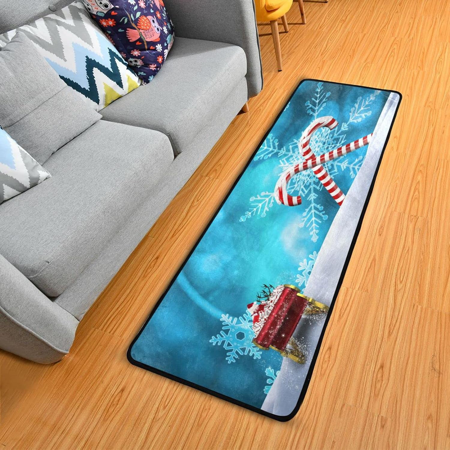 Santa Sleigh Candy Canes Hallway Runner Rug 2'x6' Kitchen Rug with ...