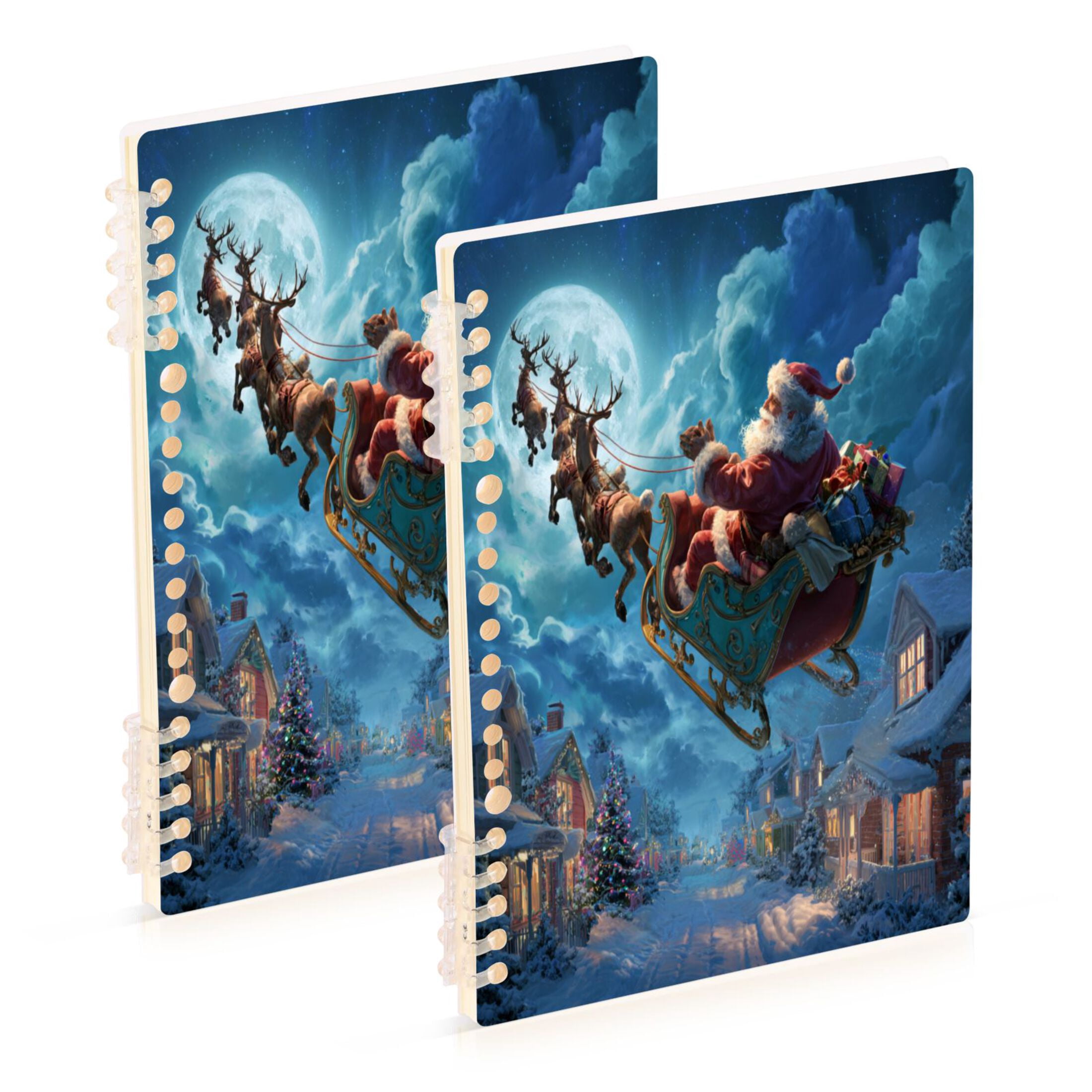 Santa Sleigh Notebook College Horizontal Grid Paper 2 Pack Ink Spill ...