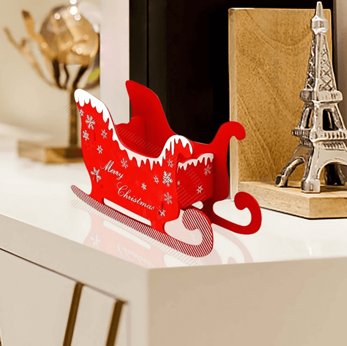 Santa Sleigh - Red Wooden Sled ornament Display, Desk Decorative ...