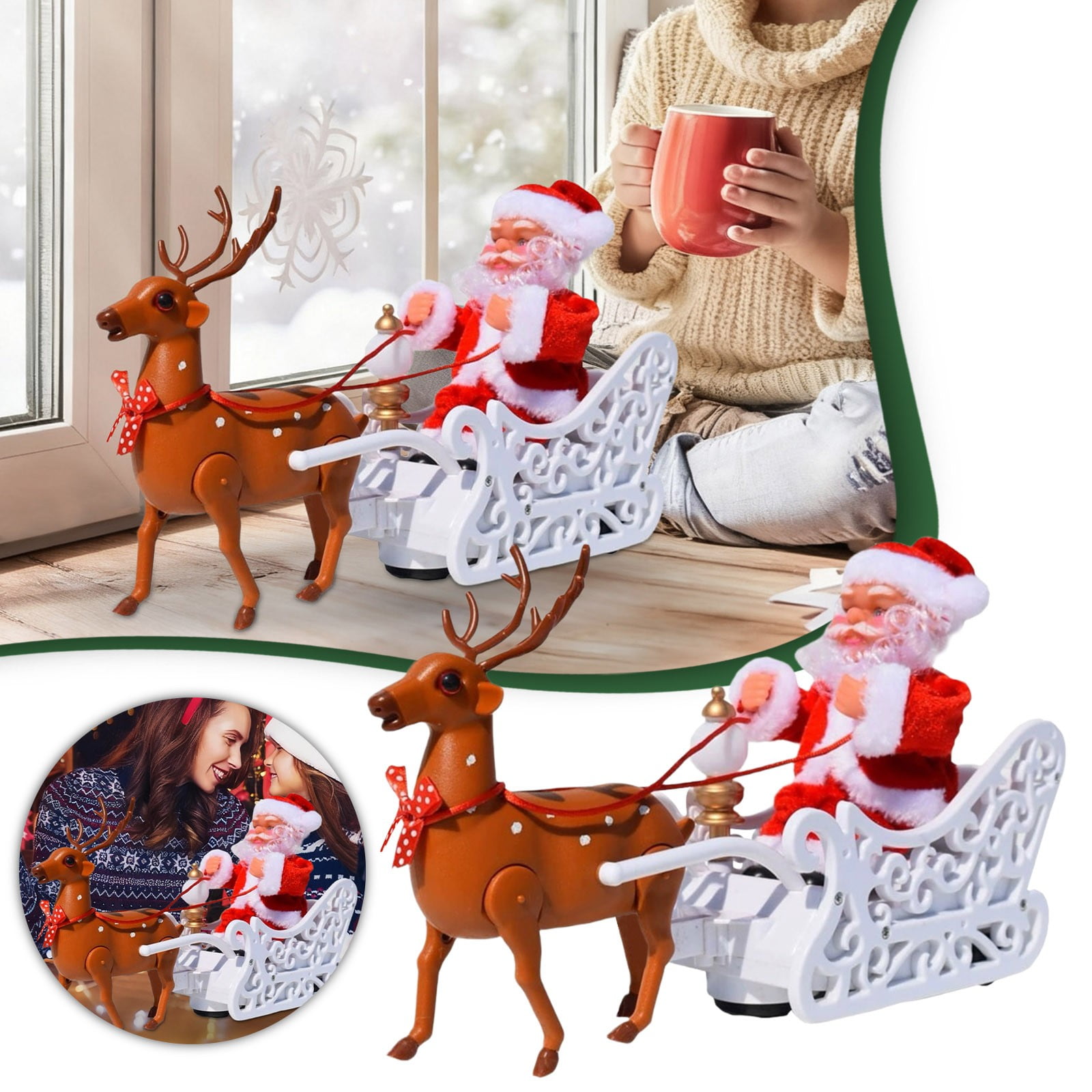 Santa Sleigh and Reindeer Toy,Singing Dancing Jingle Bell Rock Santa ...