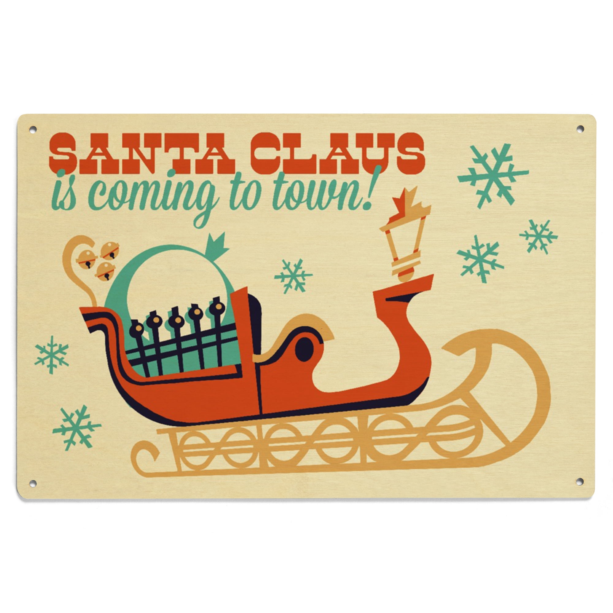 Santa Sleigh, Retro Christmas Birch Wood Wall Sign (6x9 Rustic Home ...