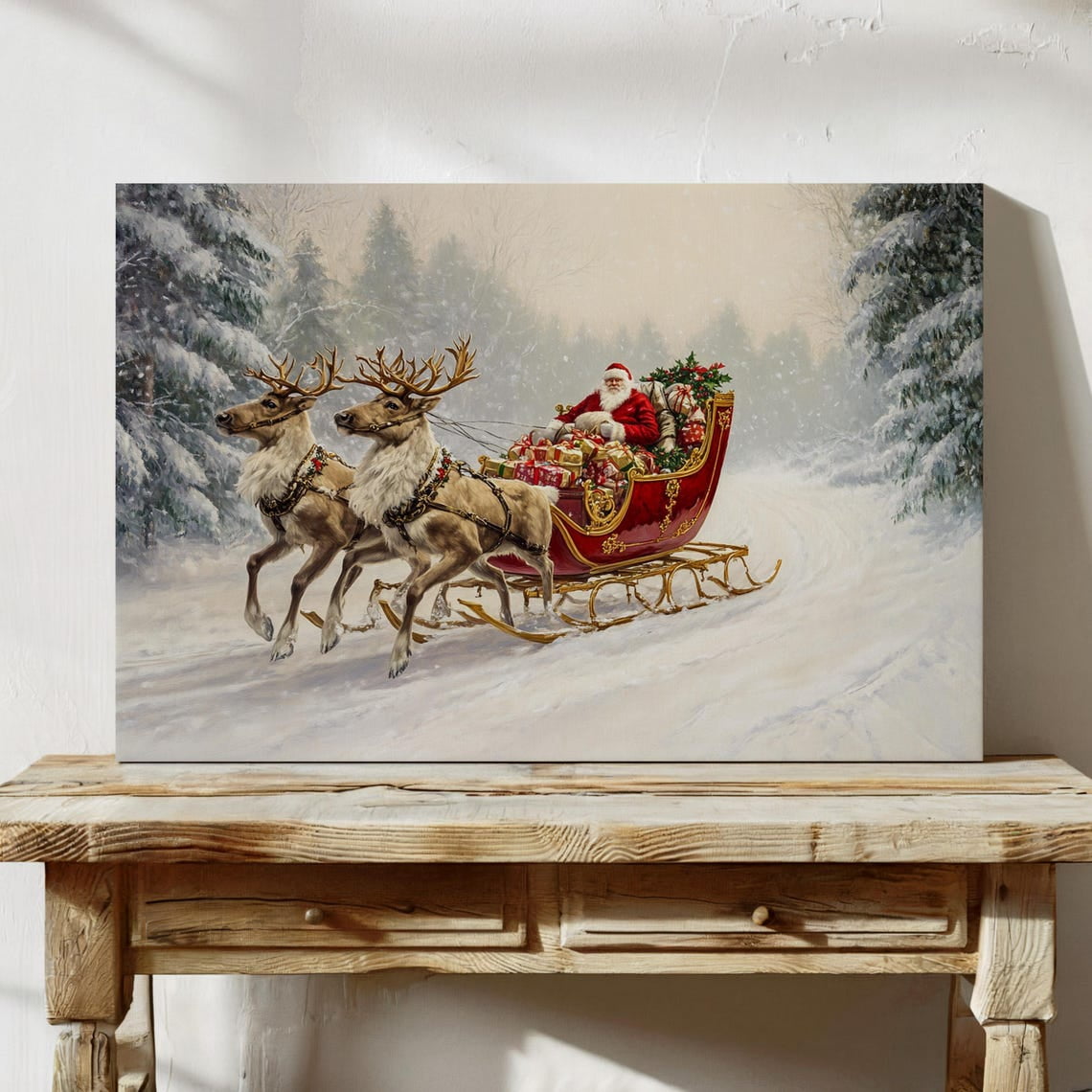 Santa Sleigh Ride Art Print, Festive Holiday Decor, Classic Santa And ...