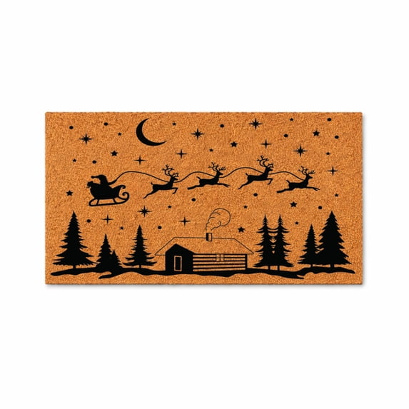 Santa Sleigh Reindeer Silhouette, Winter Night Sky With Stars Moon ...
