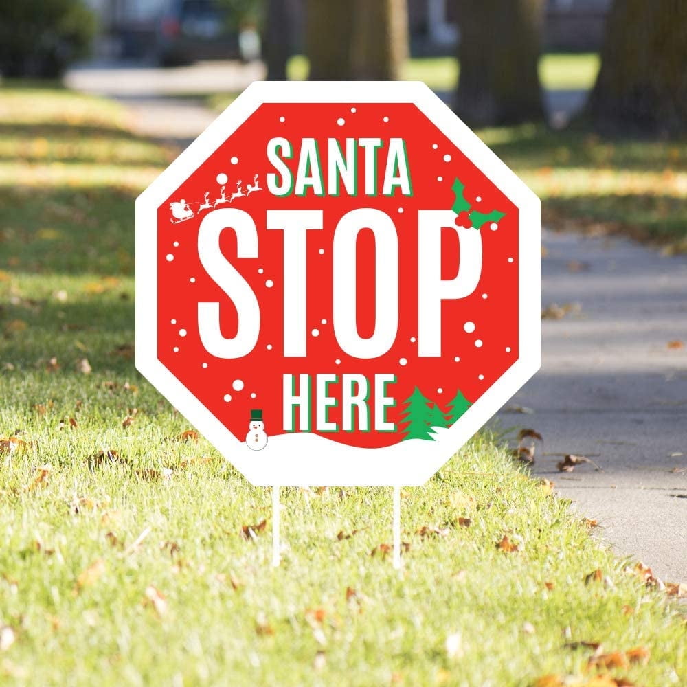 Vispronet Santa Stop Here Sign, 18in x 18in Christmas Sign with (2 ...