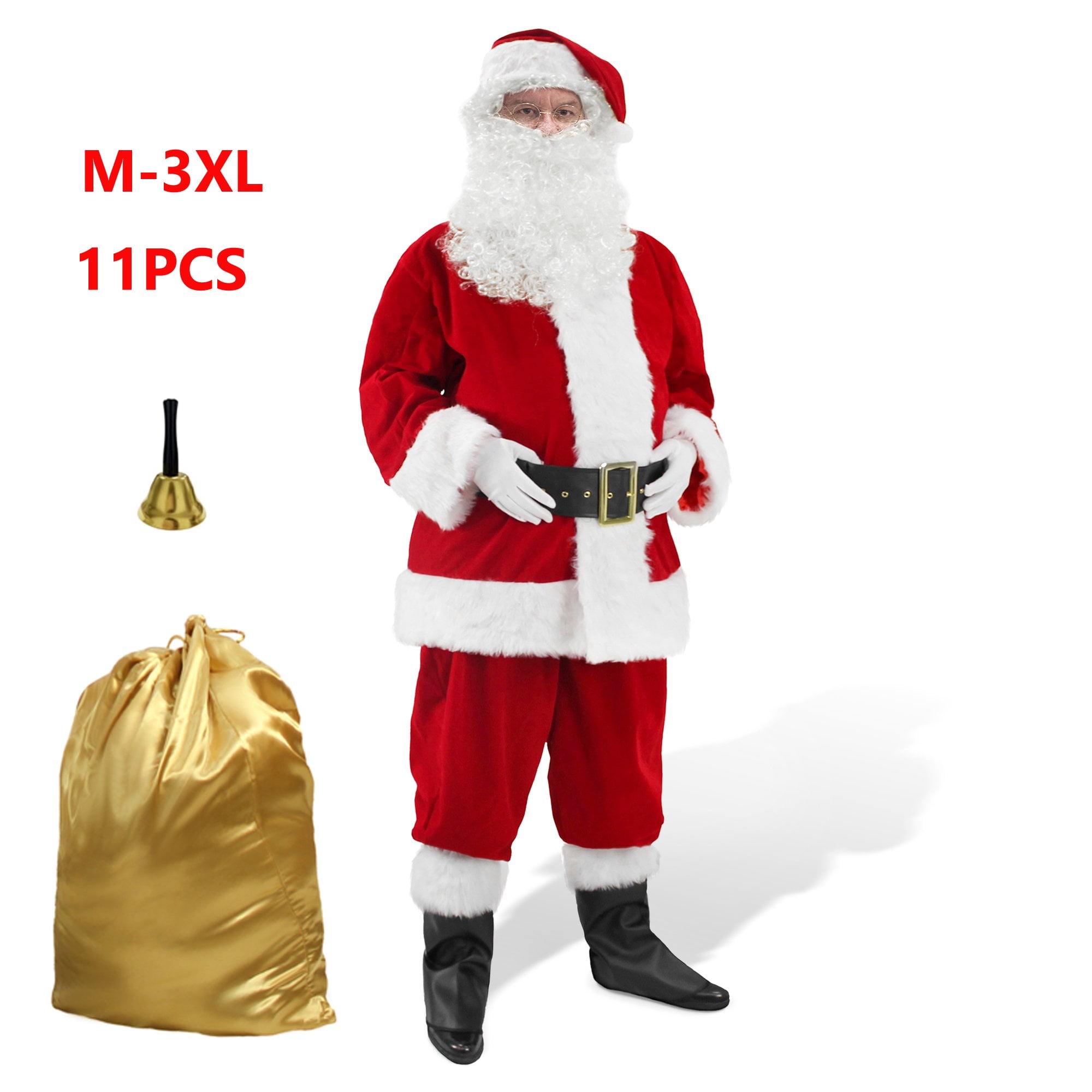 Santa Suit Adults Men 11pcs Set Deluxe Classic Velvet Santa Claus ...