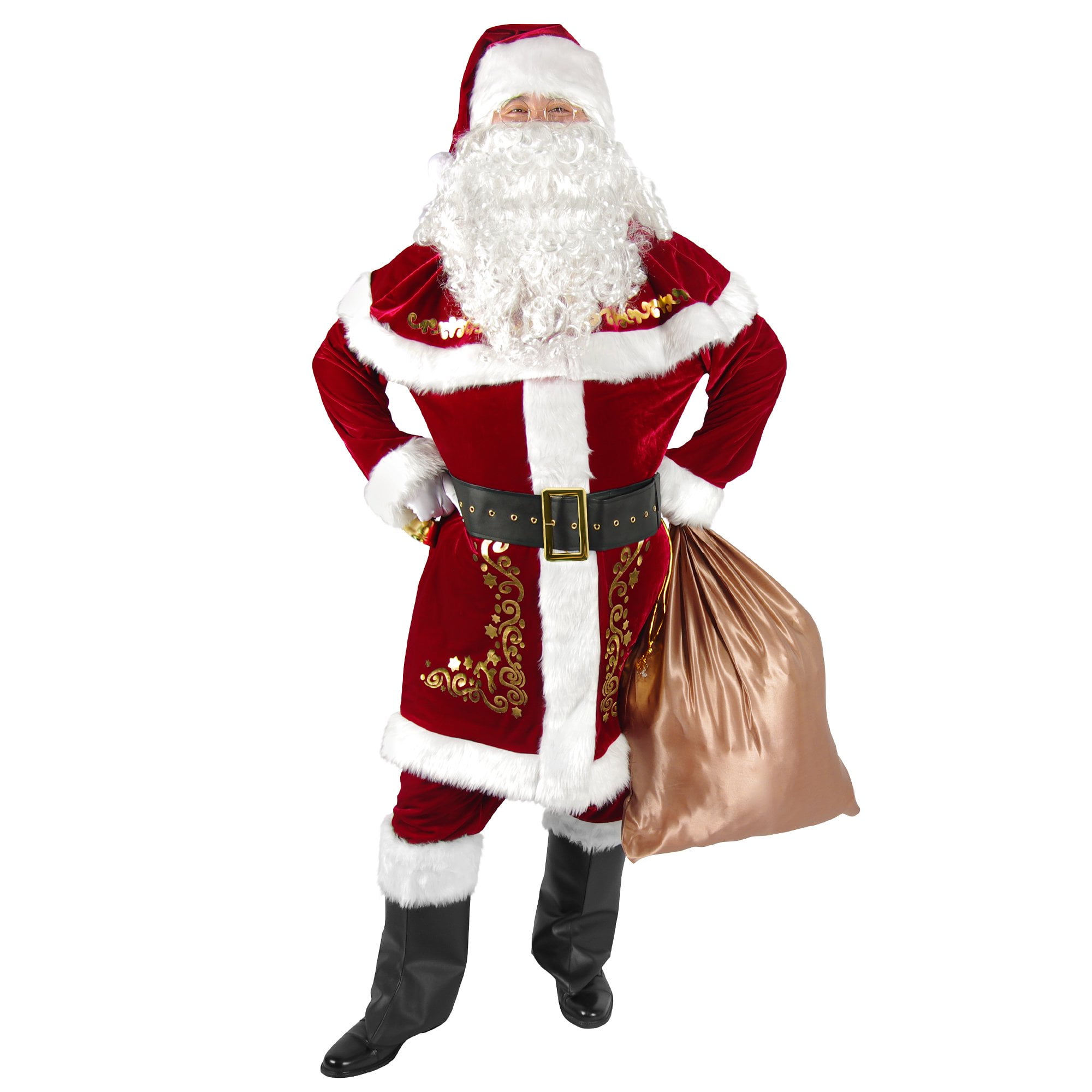 Santa Claus Costume for Adults, Deluxe Classic Velvet 12pcs Set, Plus ...