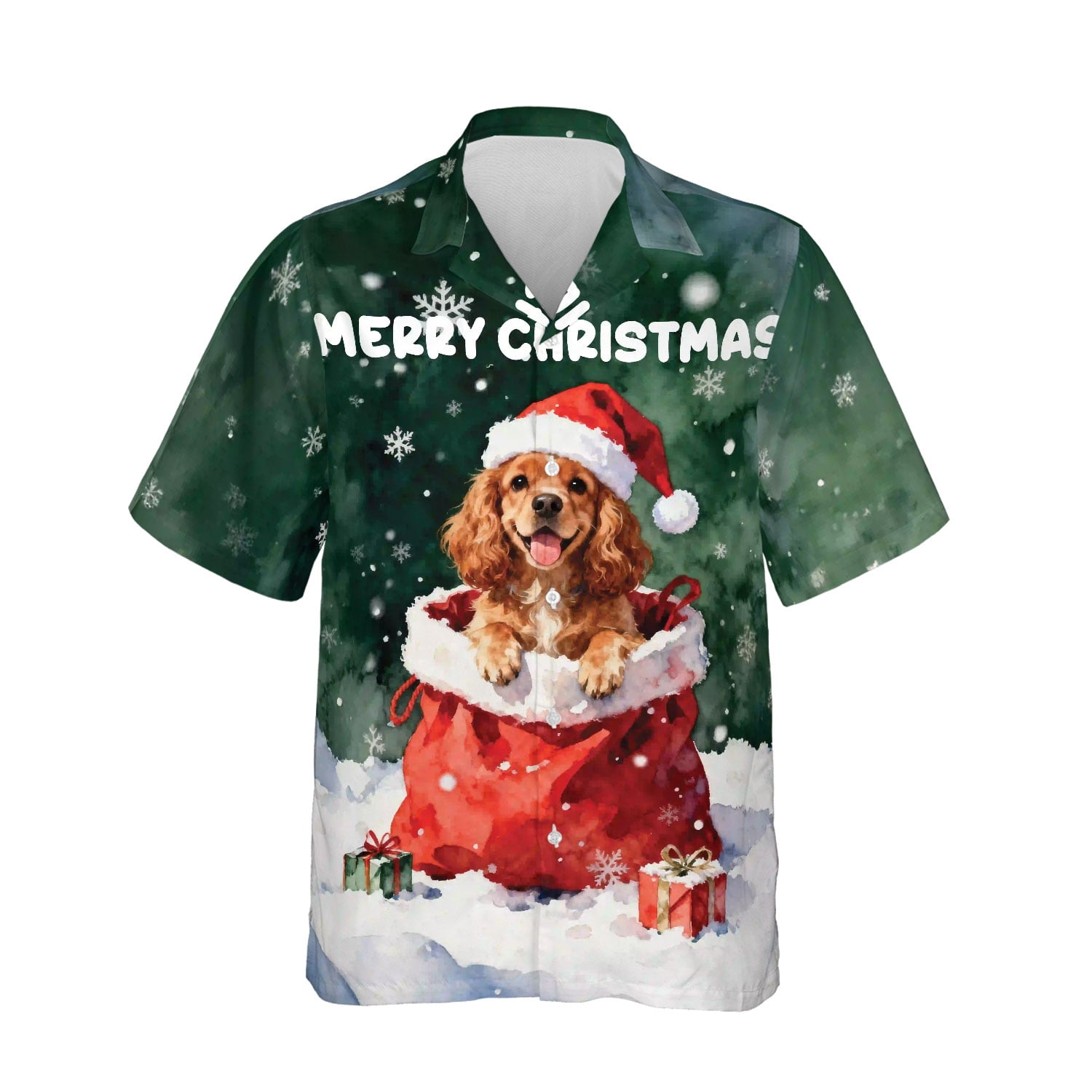 Santa Surprise Gift Cocker Spaniel Merry Cheerful Christmas Hawaiian ...