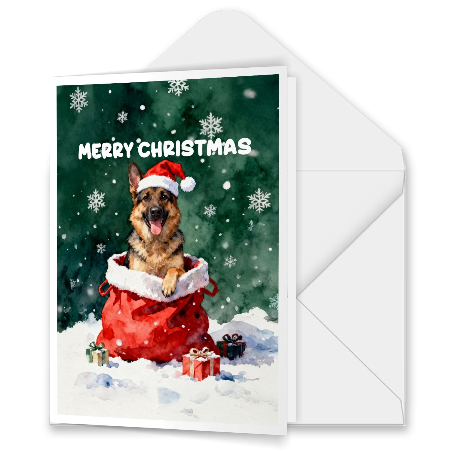 Santa Surprise Gift German Shepherd Merry Cheerful Christmas 5x7in ...