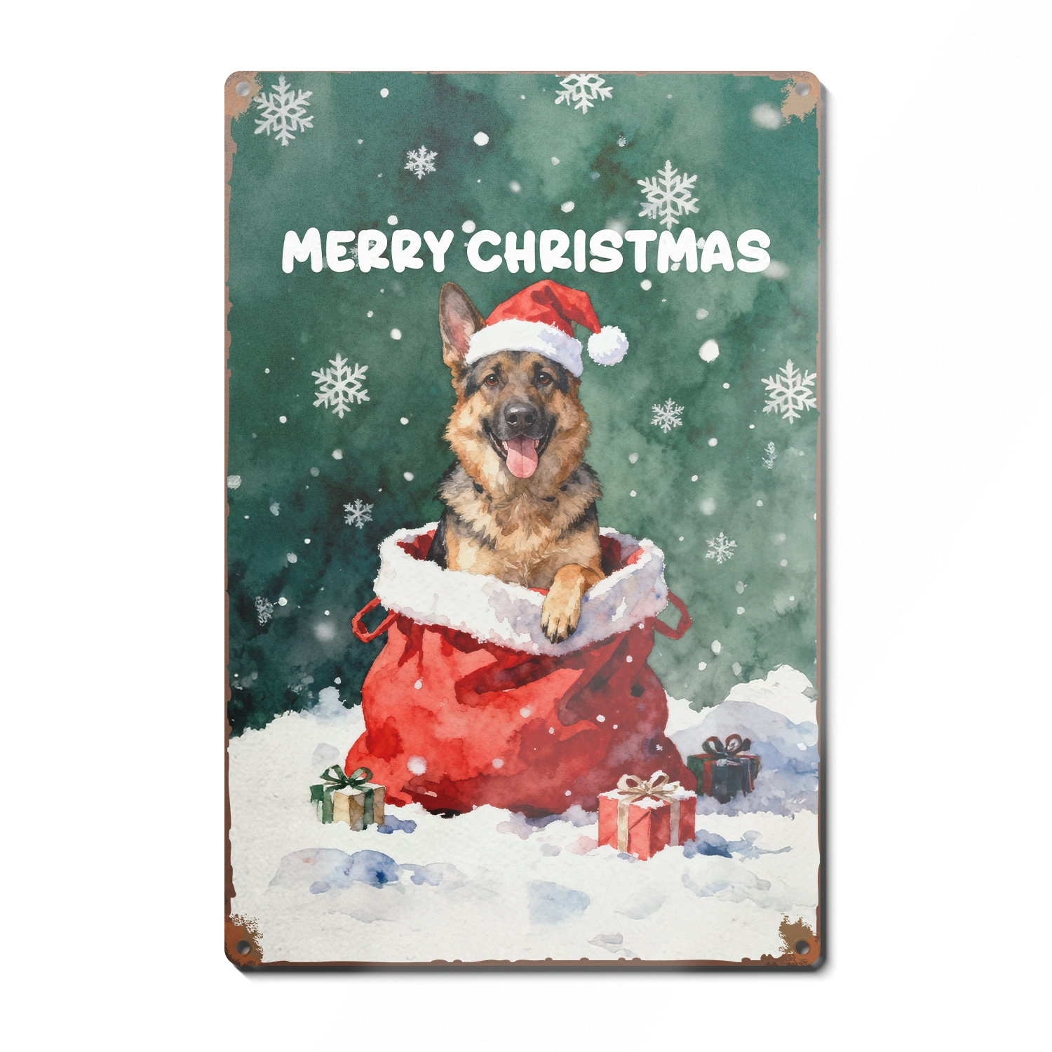 Santa Surprise Gift German Shepherd Merry Cheerful Christmas Vertical ...