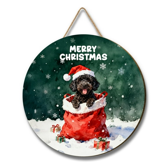Santa Surprise Gift Portuguese Water Dog Merry Cheerful Christmas Round ...