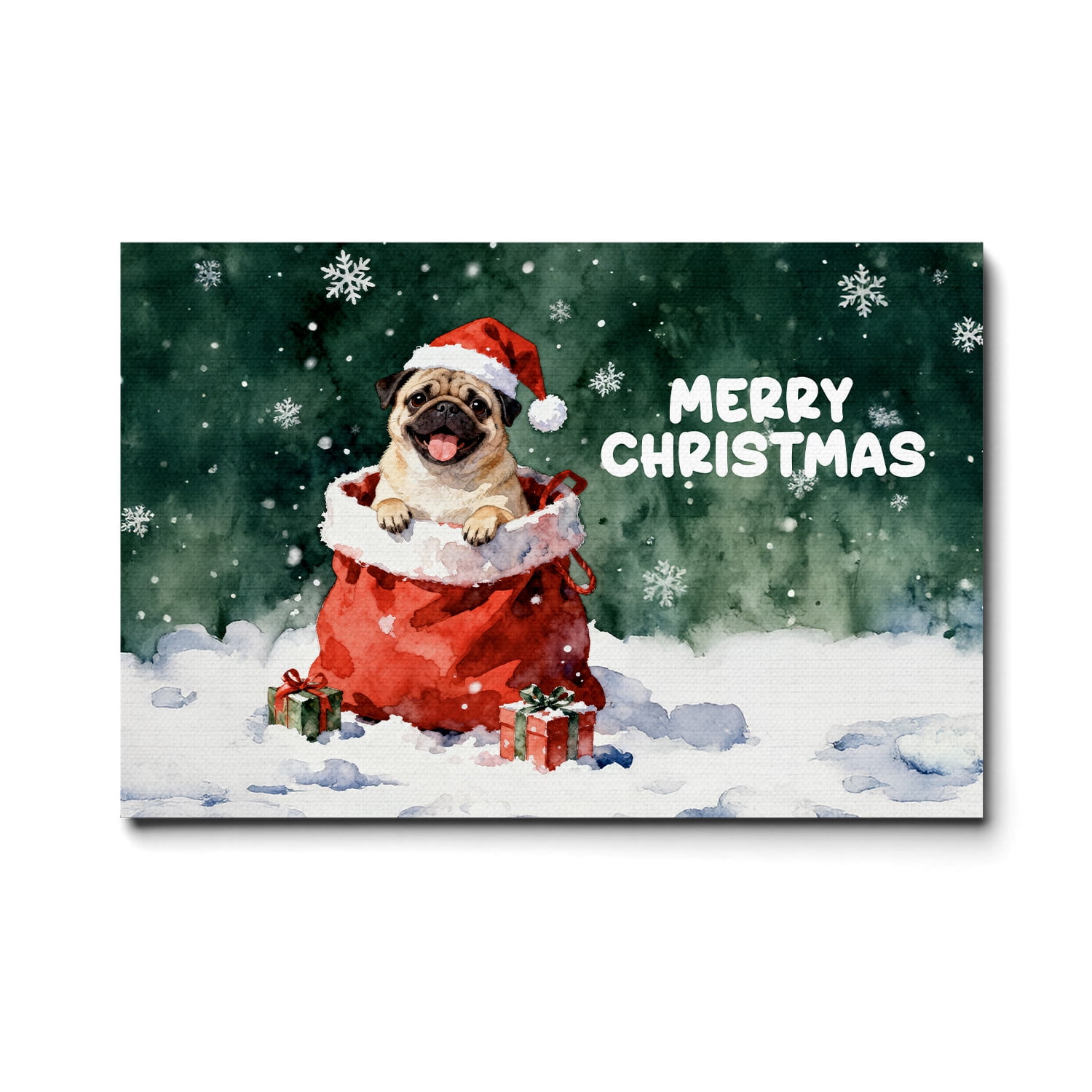 Santa Surprise Gift Pug Merry Cheerful Christmas Horizontal Matte ...