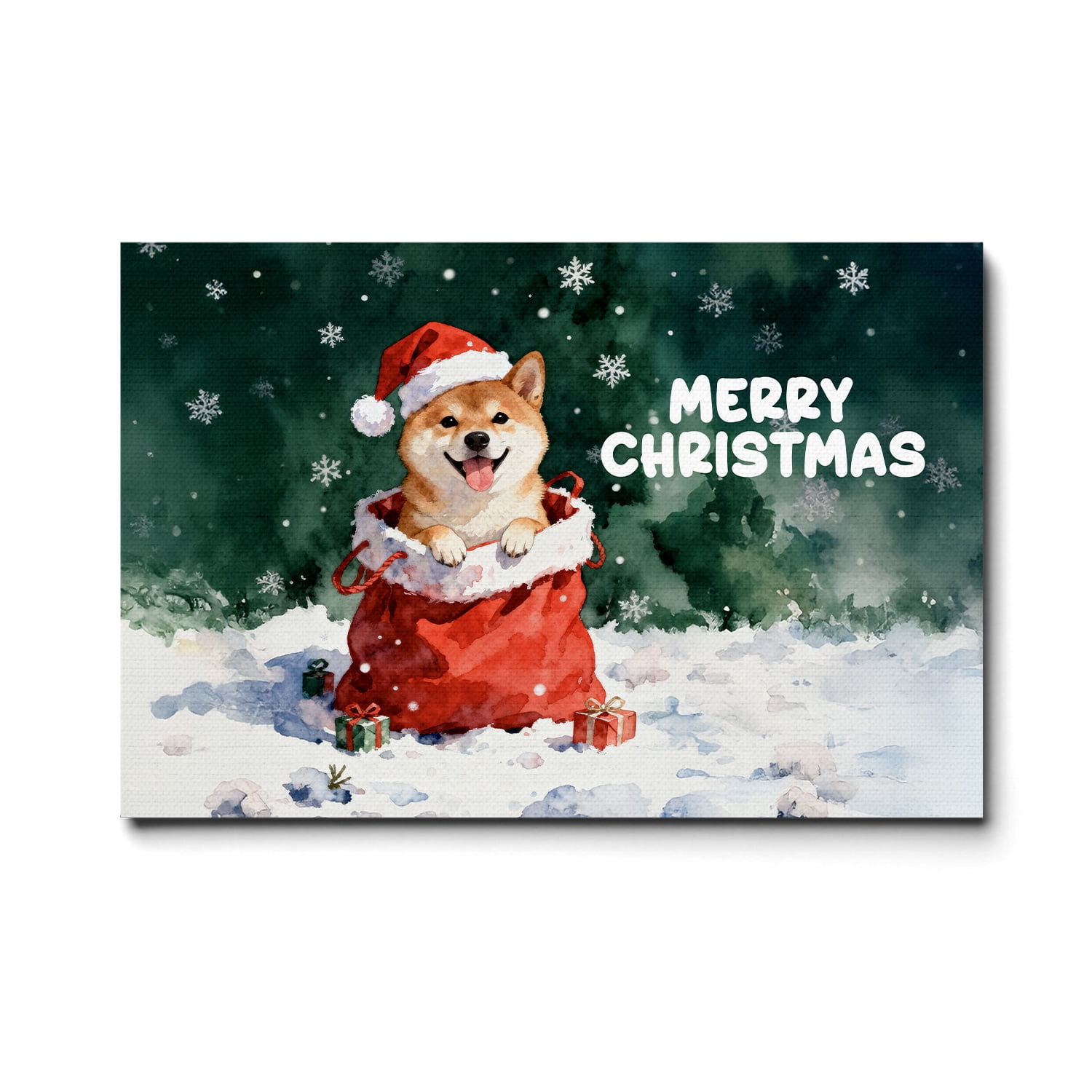 Santa Surprise Gift Shiba Inu Merry Cheerful Christmas Horizontal Matte ...