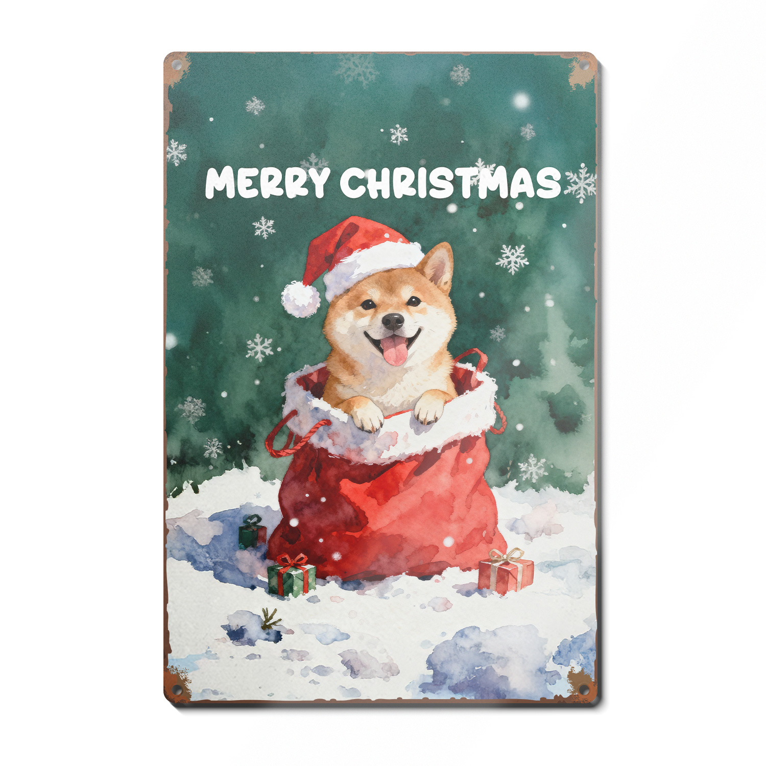 Santa Surprise Gift Shiba Inu Merry Cheerful Christmas Vertical Metal ...