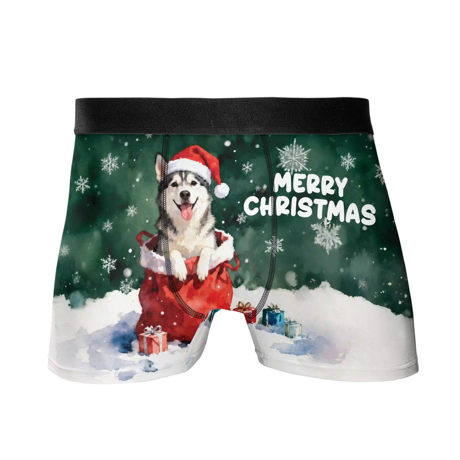 Santa Surprise Gift Siberian Husky Merry Cheerful Christmas All Over ...