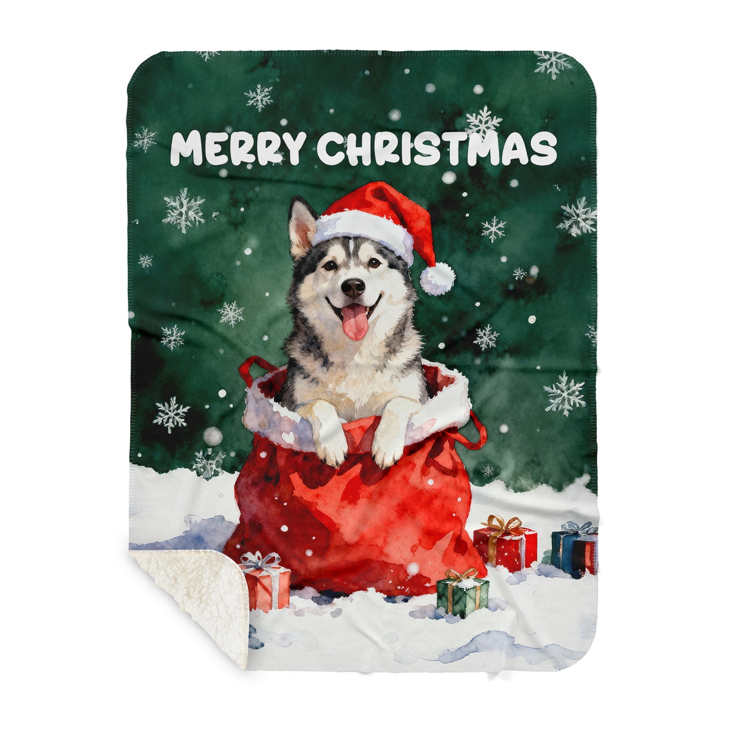 Santa Surprise Gift Siberian Husky Merry Cheerful Christmas Cozy Sherpa ...