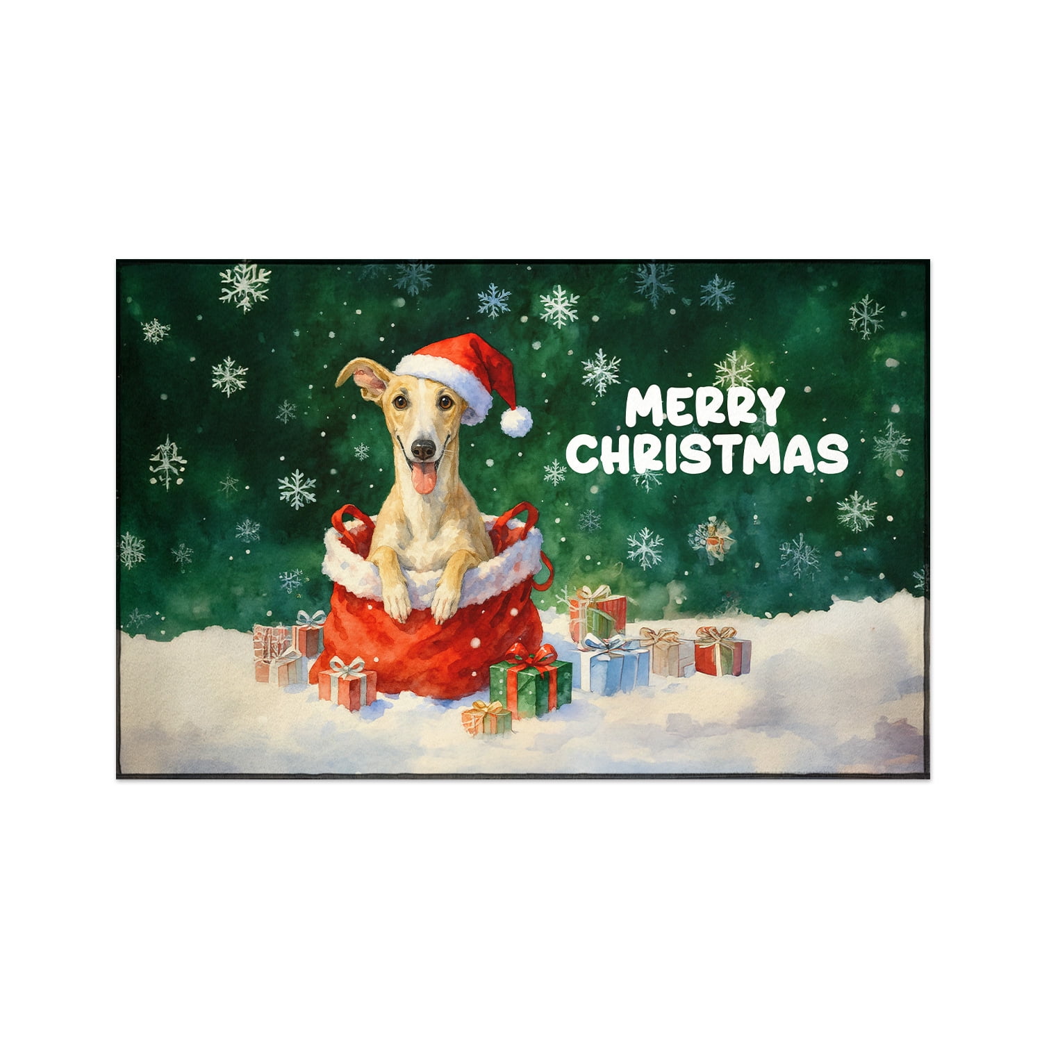 Santa Surprise Gift Whippet Merry Cheerful Christmas Indoor Rug Dog ...
