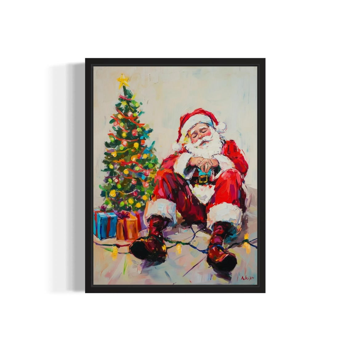 Santa Tangled In Lights Art Print, Animals Wall Art Decor,Season Home ...