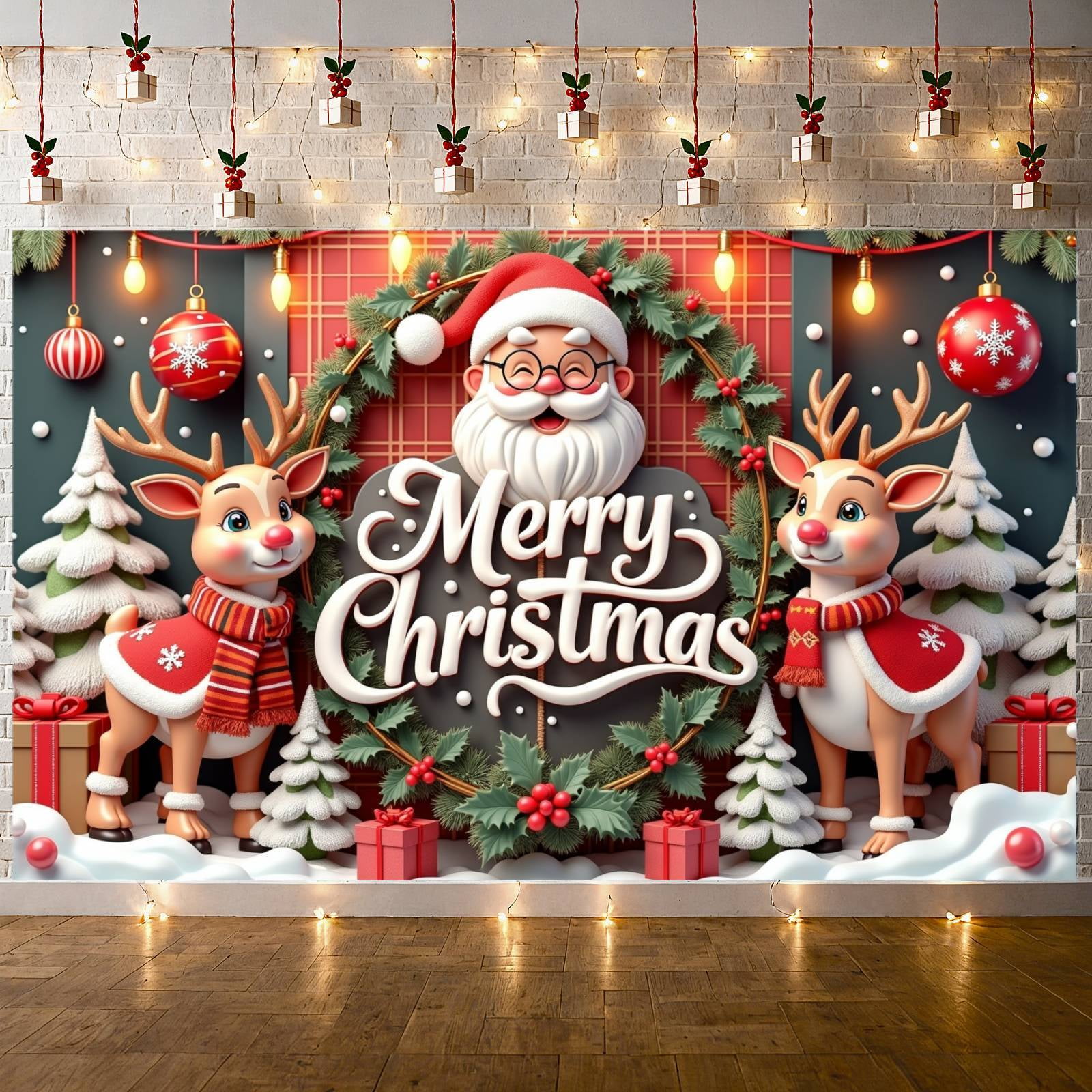 Santa Theme Santa Banner Reindeer Design Merry Christmas Banner Red ...
