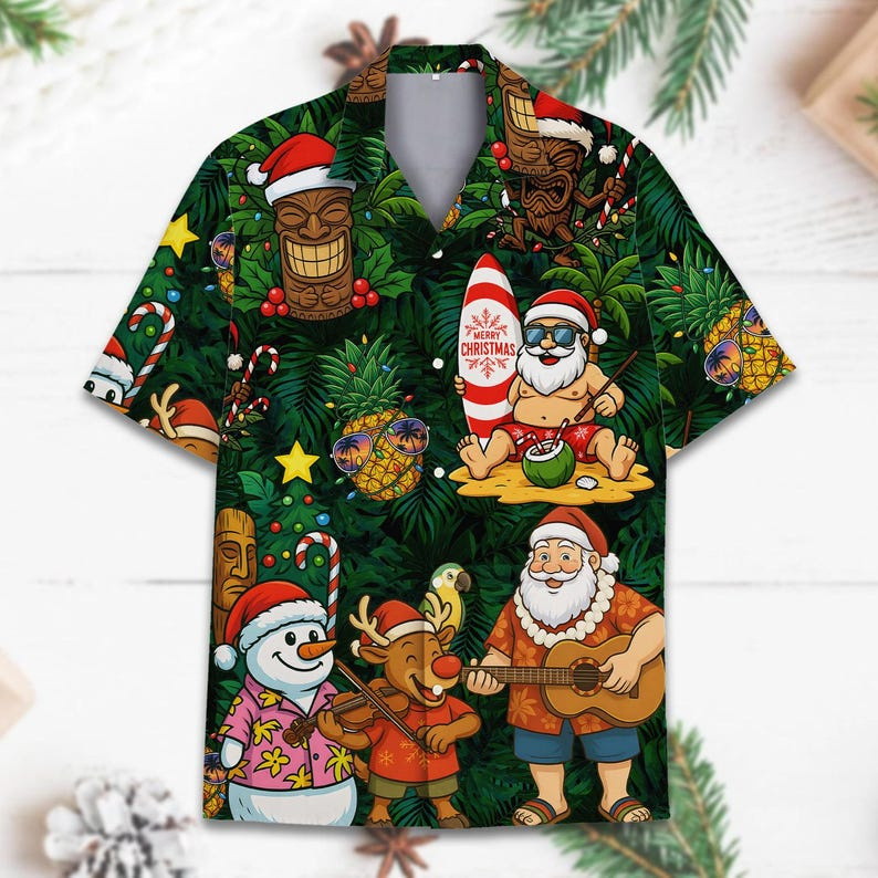 Santa Tiki Christmas in July Hawaiian Shirt for Men Women and Youth ...