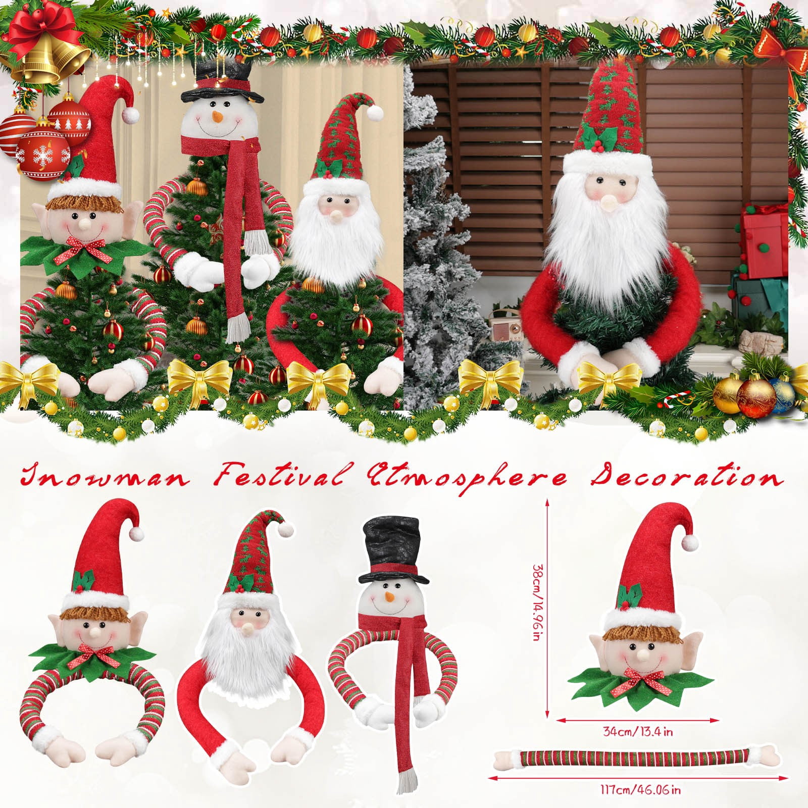 Santa Tree Topper, Large Christmas Tree Topper Santa Hugger Xmas ...
