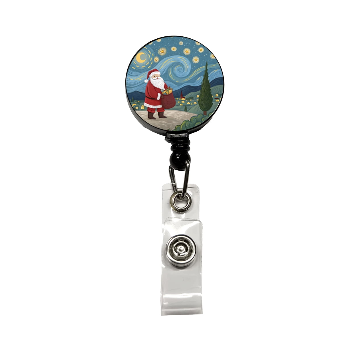 Santa Van Gogh Starry Night Christmas Funny Retractable Reel ID Badge ...