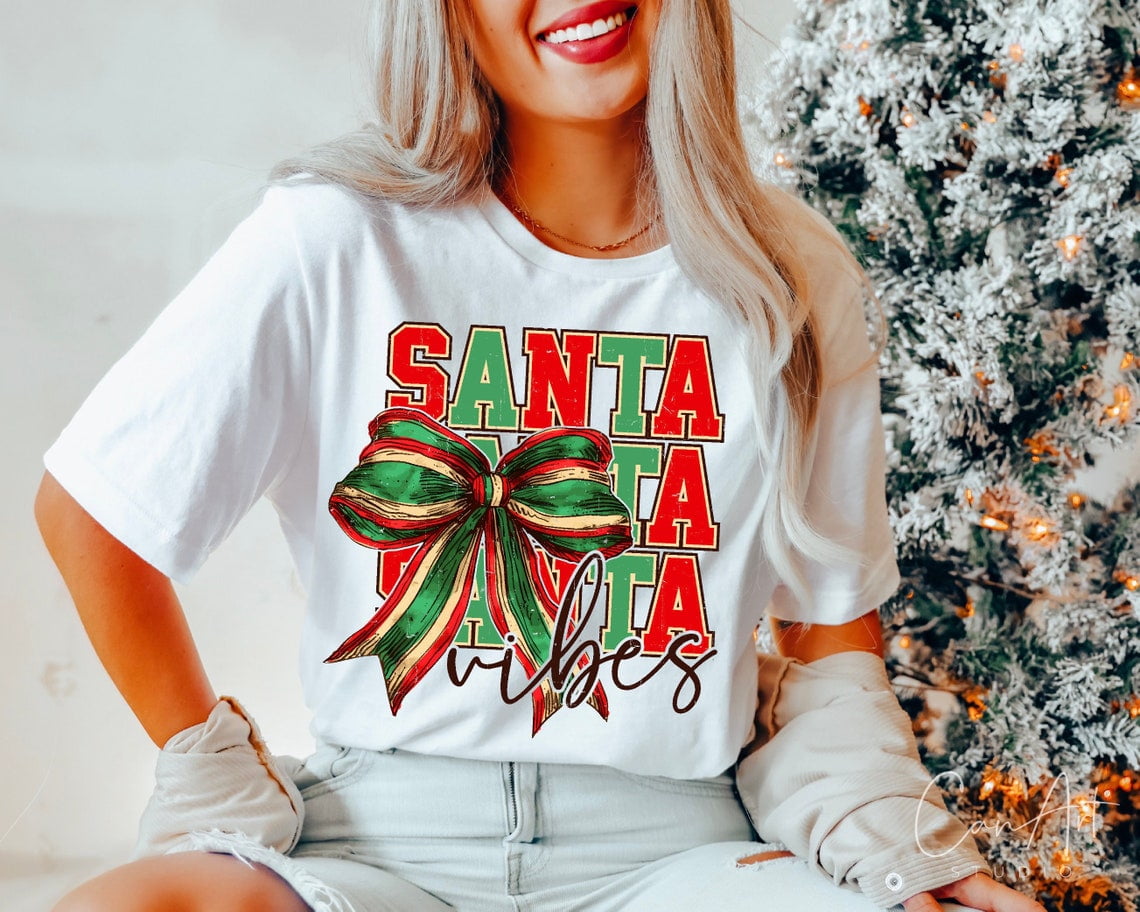 Santa Vibes Png, Retro Png, Holiday Sublimation Designs For T-Shirts ...
