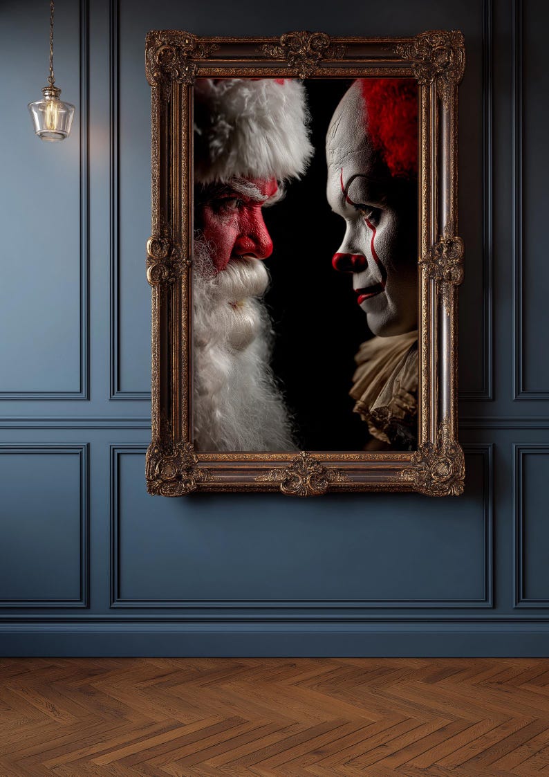 Santa Vs Pennywise Art Print - Christmas Poster - Christmas Wall Print ...