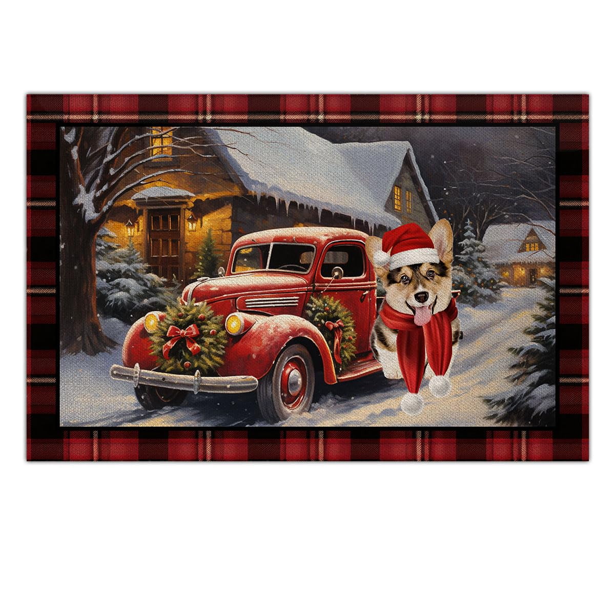 Santa Welsh Corgi with Red Truck Welcome Mat to Dogs People Pappy Nana ...