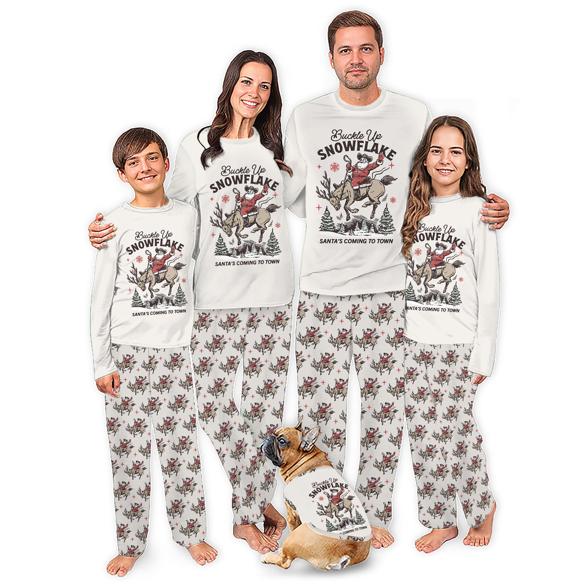 Santa Western Matching Family Christmas Pajamas Plus Size, Cowboy Long ...