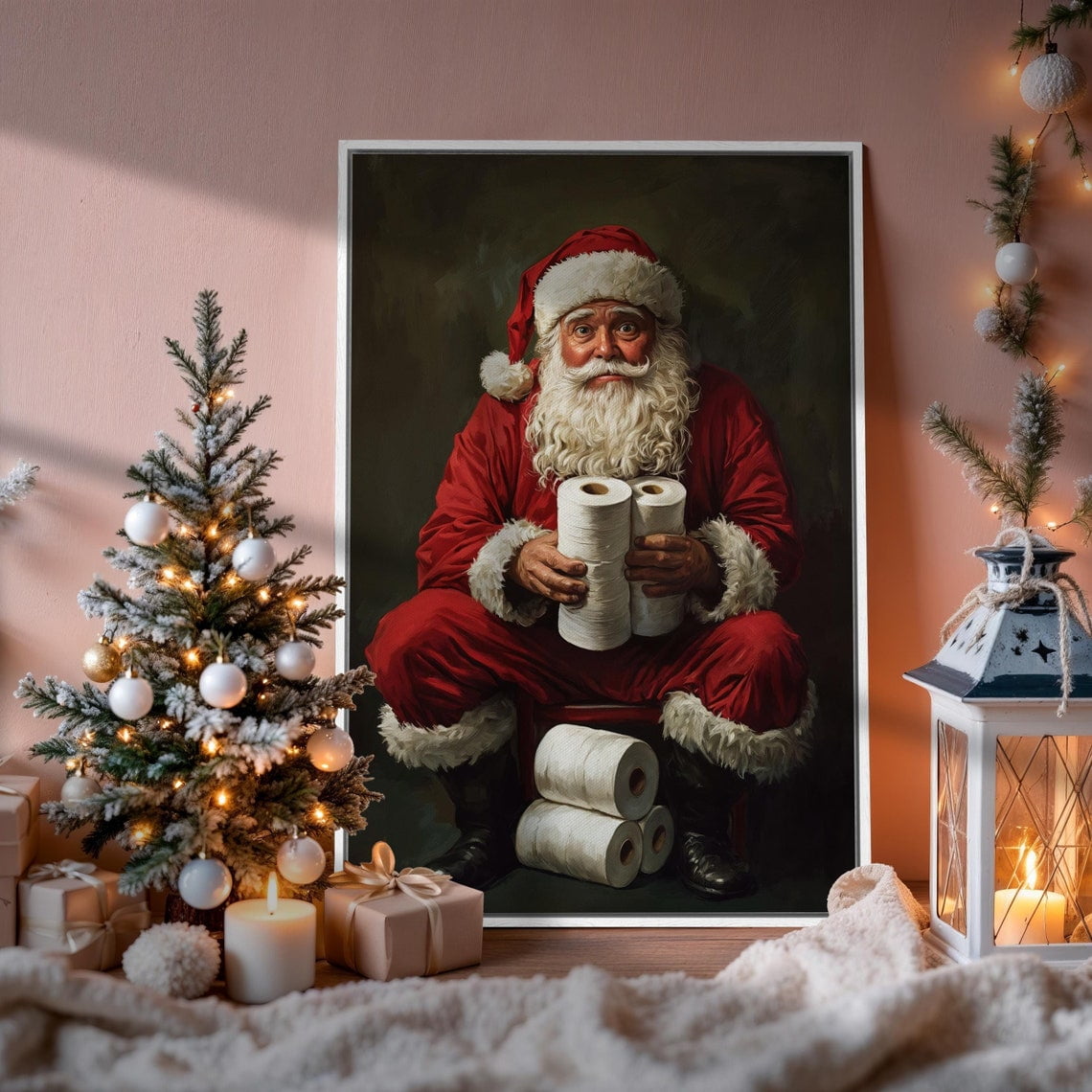 Santa With Tet Paper Poster Wall Art Santa Claus Poster Festive Decor ...