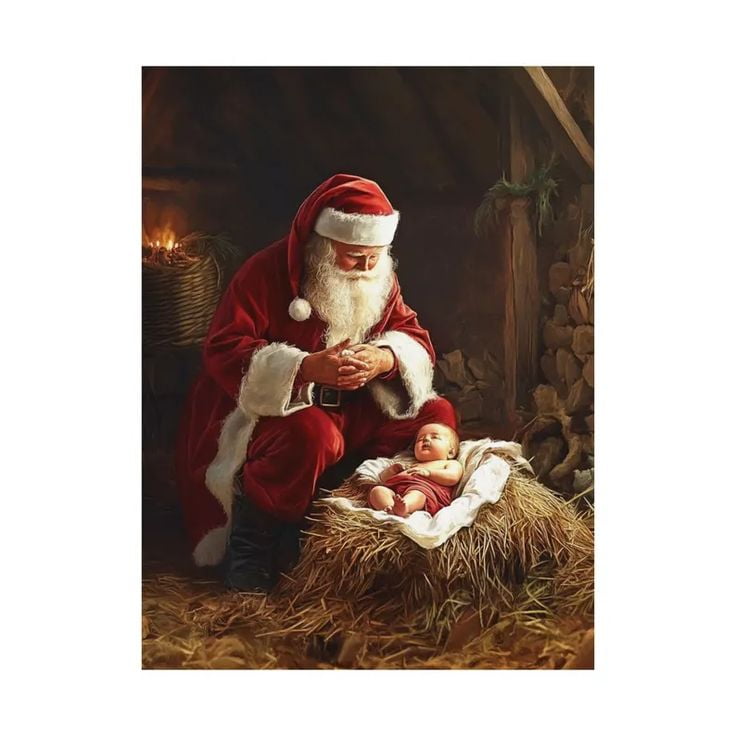 Santa and Baby Jesus Nativity Poster Christmas Wall Art Poster Size 24 ...