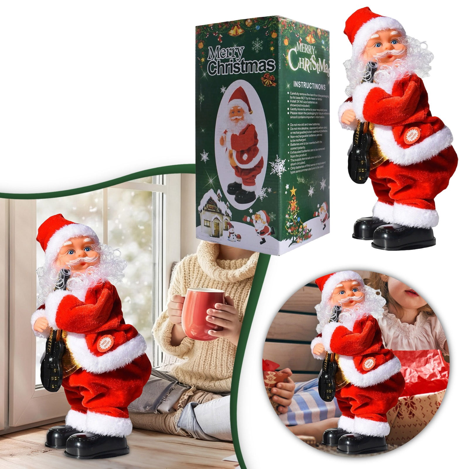 Santa and Reindeer Sleigh Toy Motion Activated Singing Dancing Decor ...