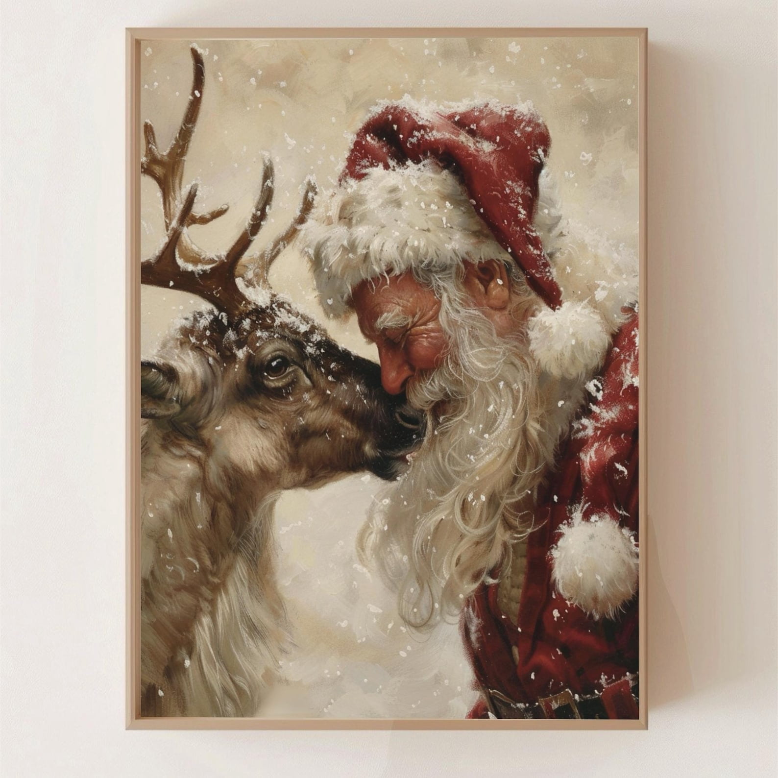 Santa and Rudolph red nose reindeer print wall art, Christmas holiday ...
