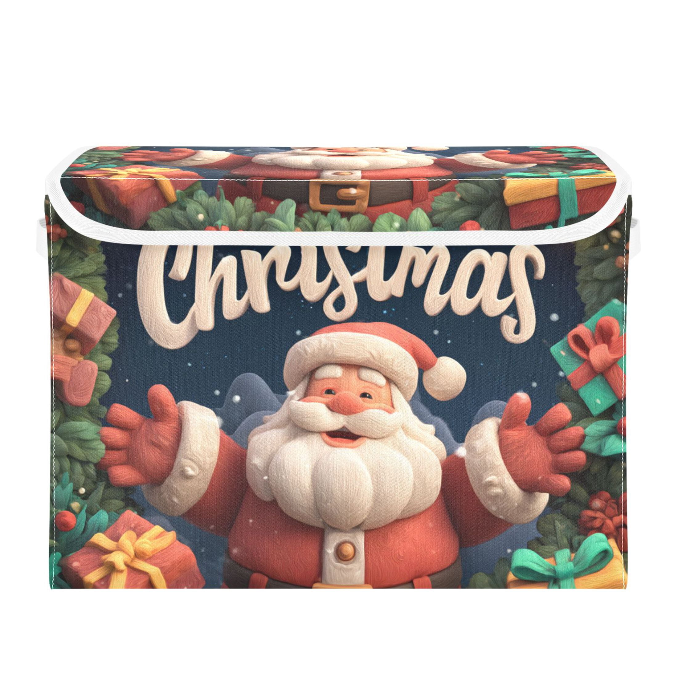 Santa in Gift Circle Merry Christmas Foldable Storage Bins with Lids ...