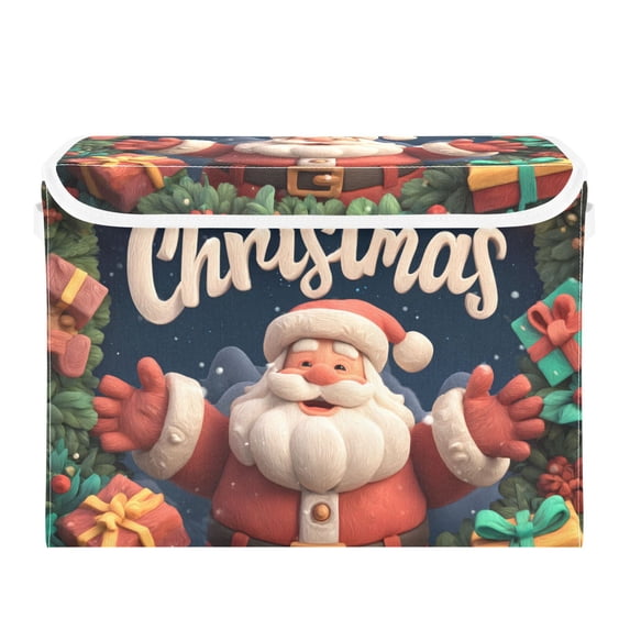 Santa in Gift Circle Merry Christmas Foldable Storage Bins with Lids ...