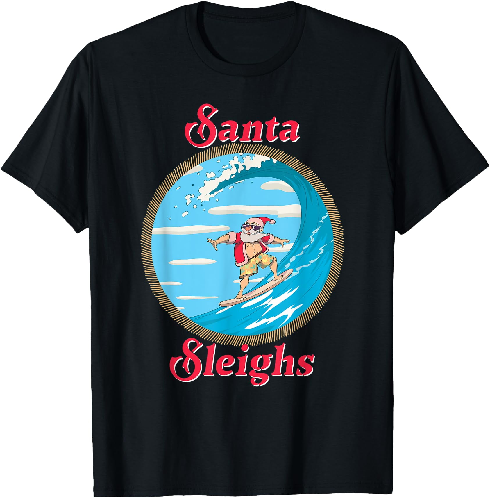 Santa in July Santa Sleighs Surfer Christmas in July T-Shirt - Walmart.com