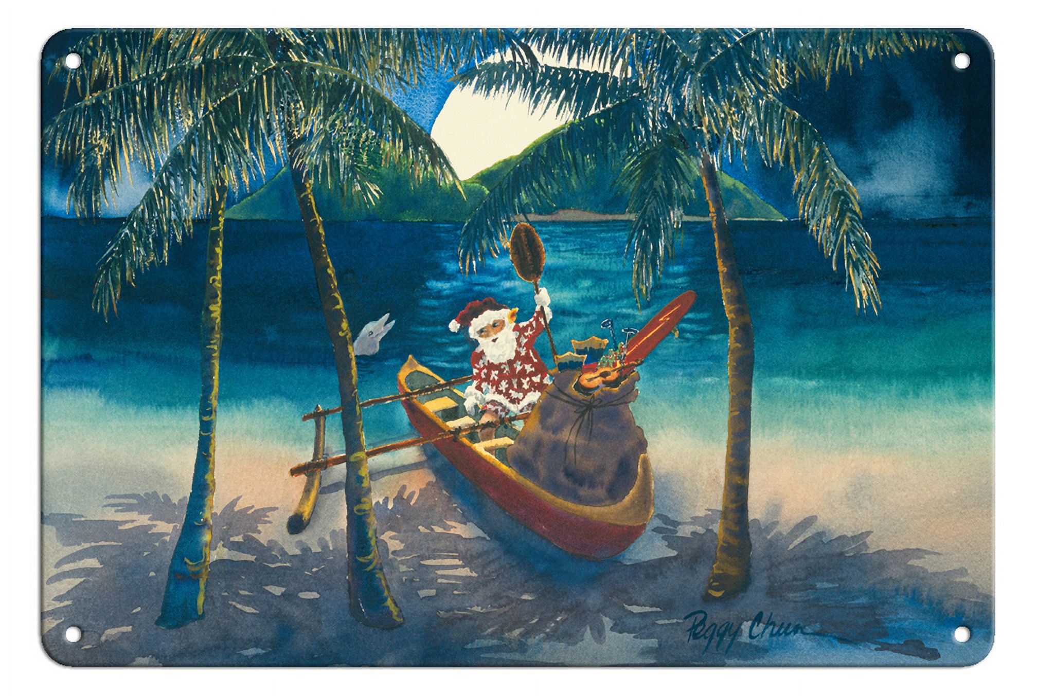Santa in Outrigger Canoe - From an Original Watercolor Painting by ...