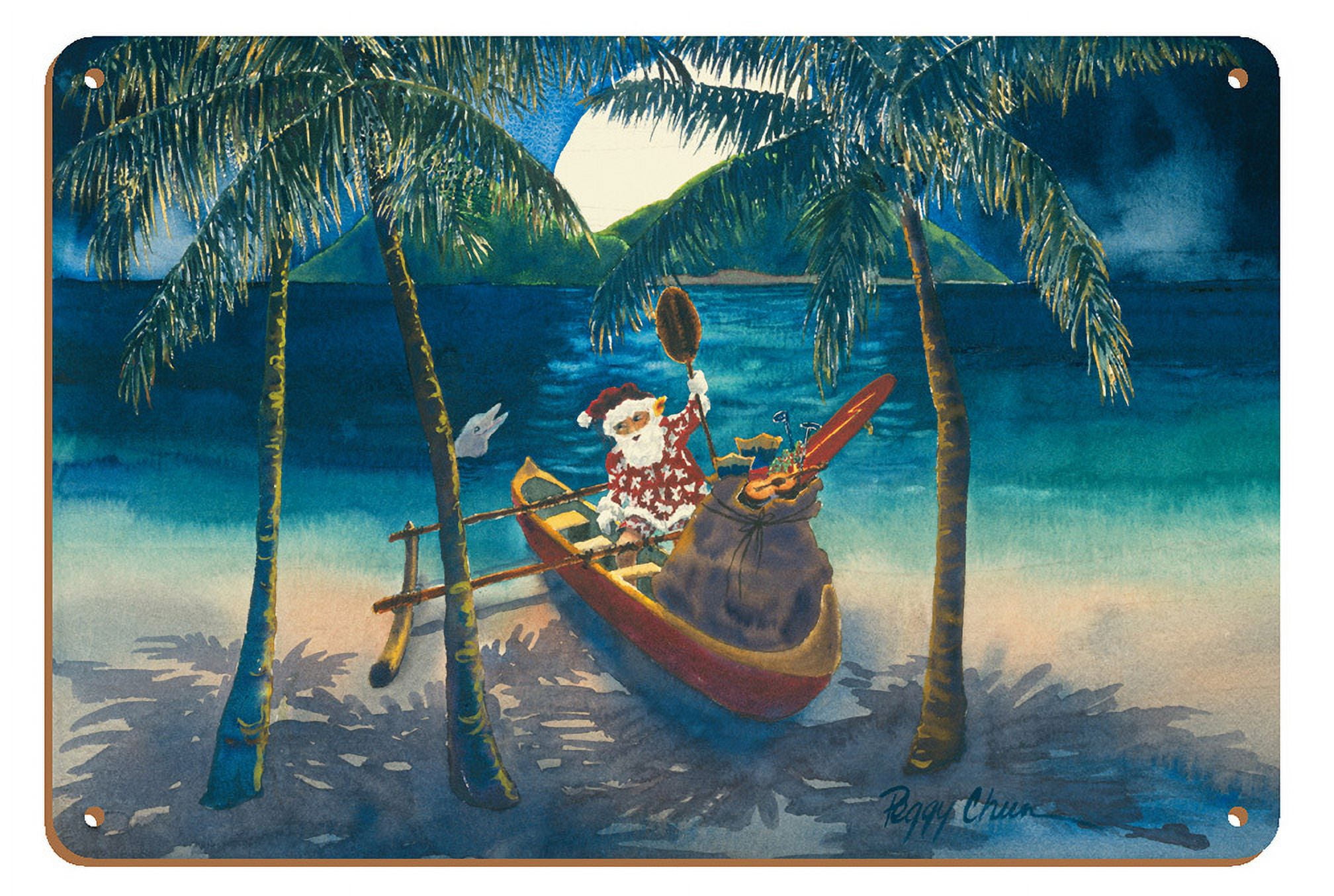 Santa in Outrigger Canoe - From an Original Watercolor Painting by ...