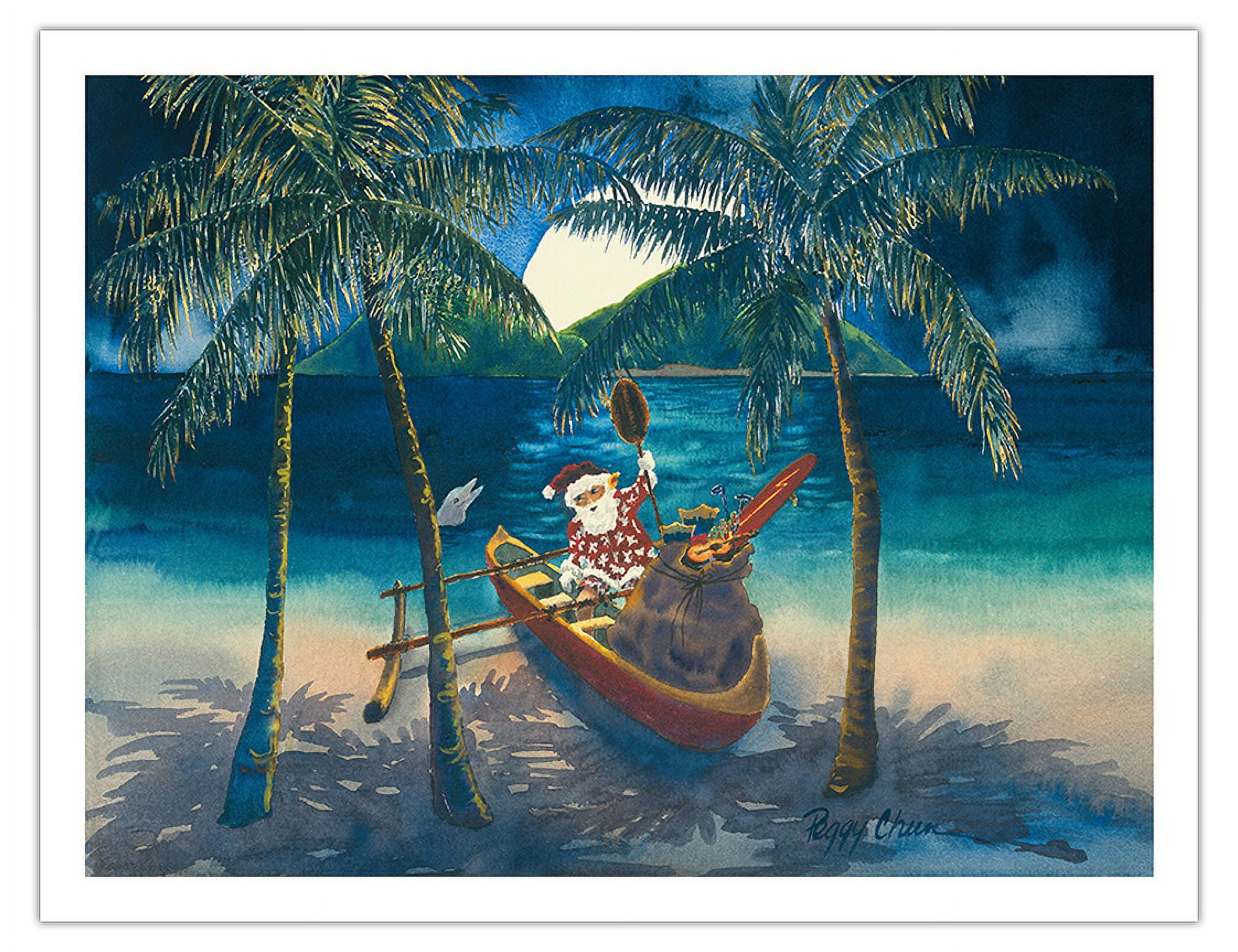 Santa in Outrigger Canoe - From an Original Watercolor Painting by ...