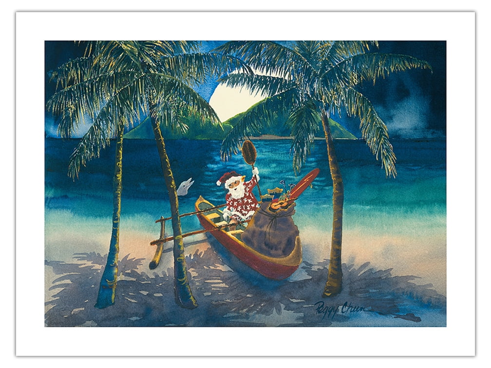 Santa in Outrigger Canoe - From an Original Watercolor Painting by ...