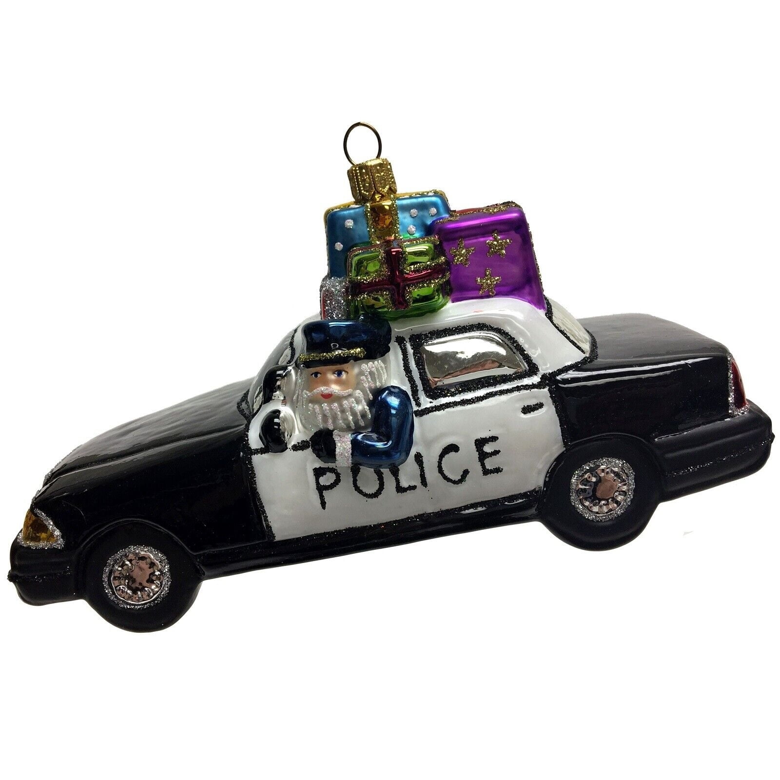 Santa in Police Car with Presents Polish Glass Christmas Ornament ...
