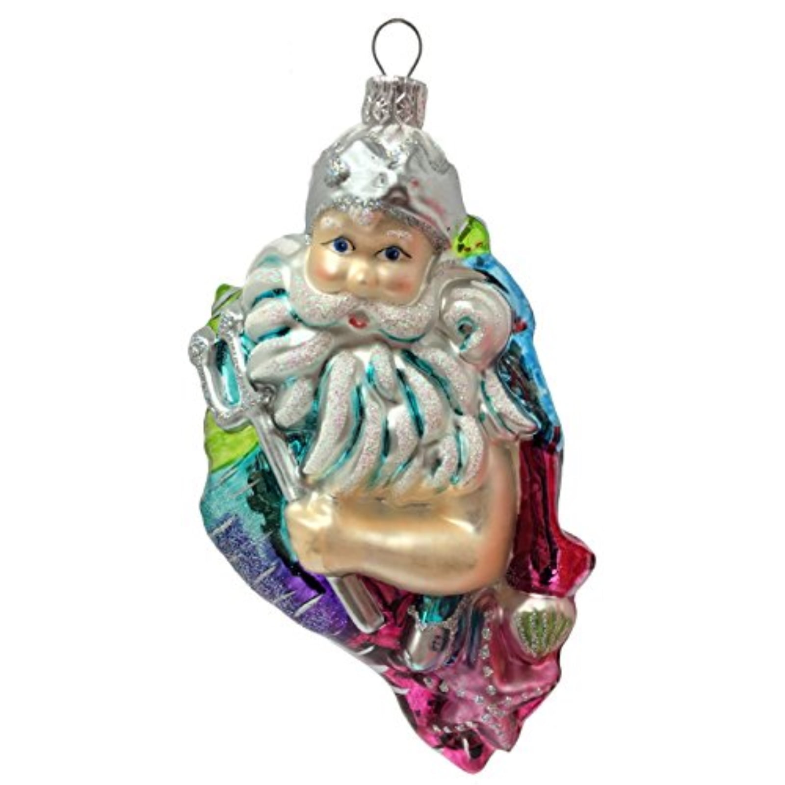 Santa Poseidon in Seashell Holding Trident Polish Glass Christmas ...