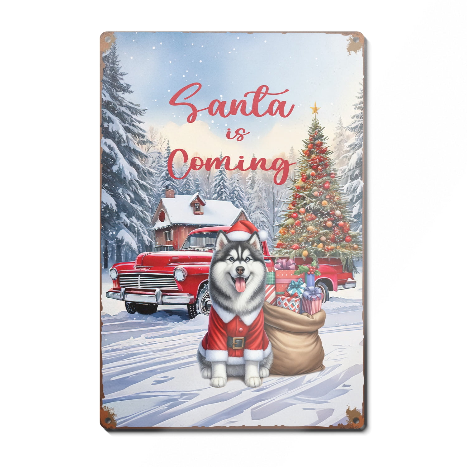 Santa is Coming Siberian Husky Merry Christmas Xmas Noel Truck Tree ...
