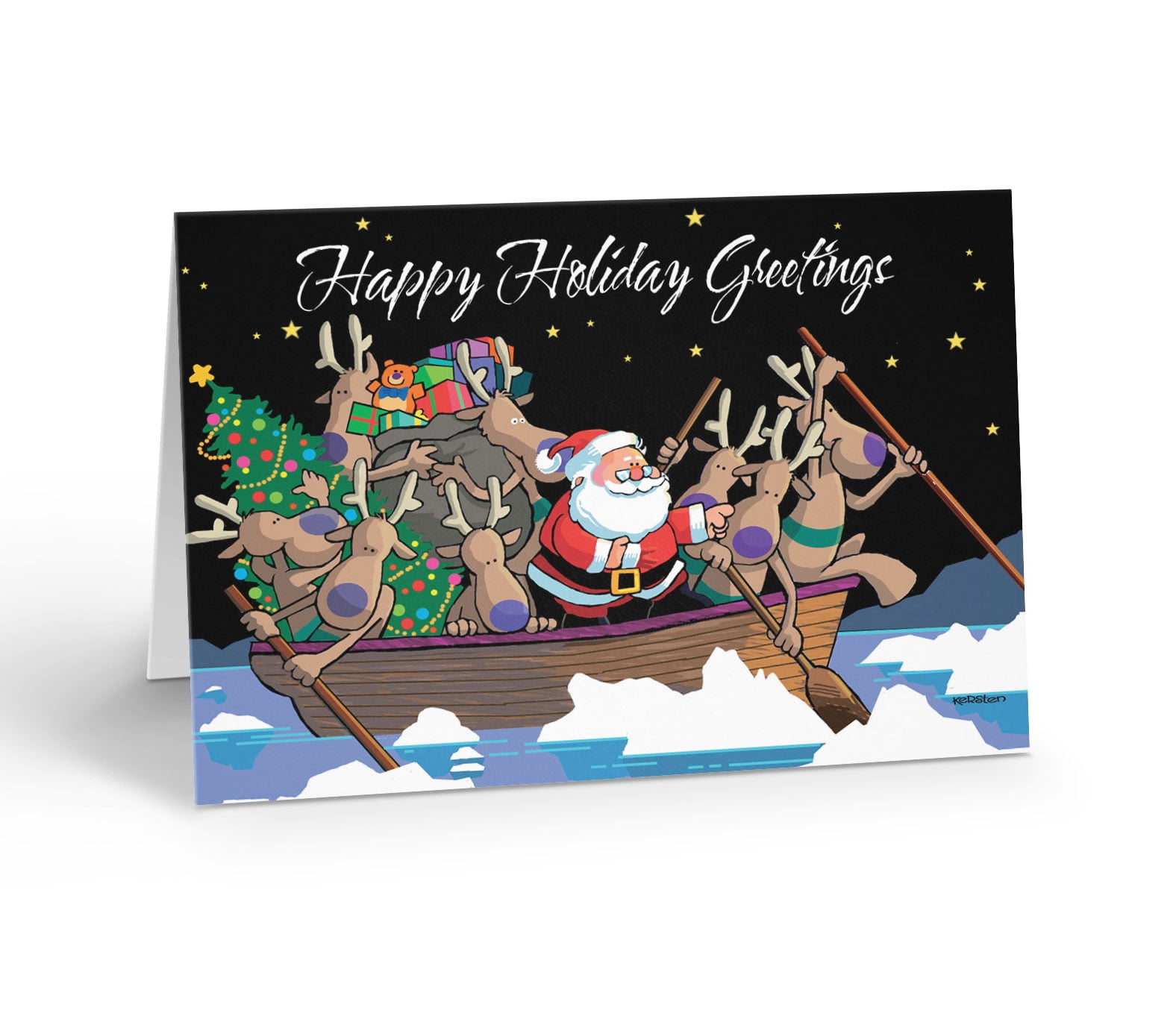 Santa is Rowing Through Icebergs In Alaska - 12 Holiday Cards with ...