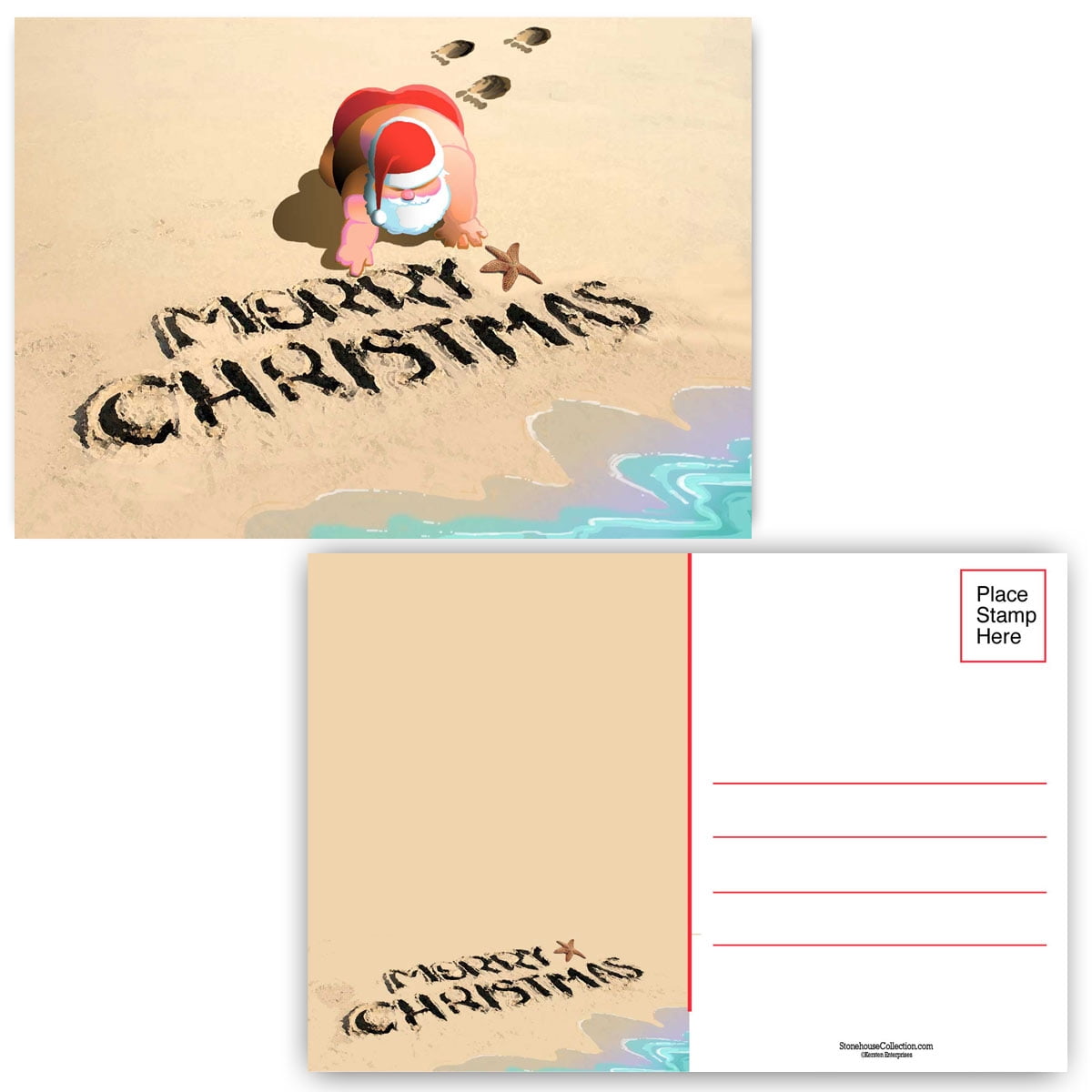 Santa on the Beach Christmas Postcard - 40 Holiday Postcards - 17113 ...