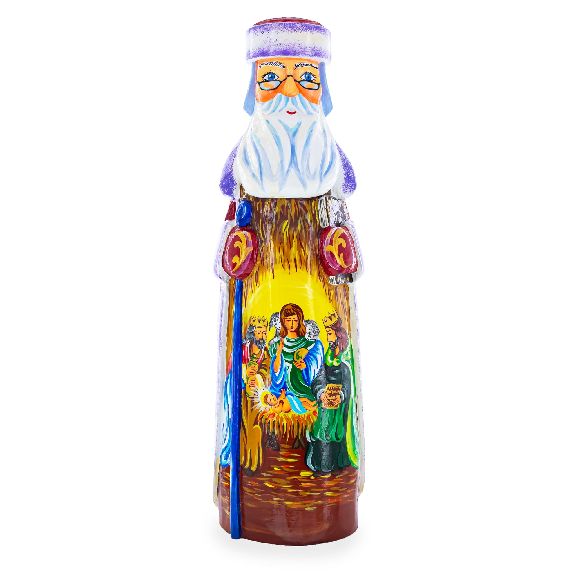 Santa over Nativity Scene Ukrainian Hand Carved Solid Wood Figurine 11 ...